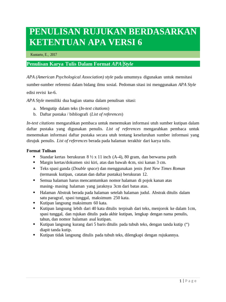 Penulisan DAFTAR PUSTAKA Dan Rujukan Versi APA Ed 6 | PDF