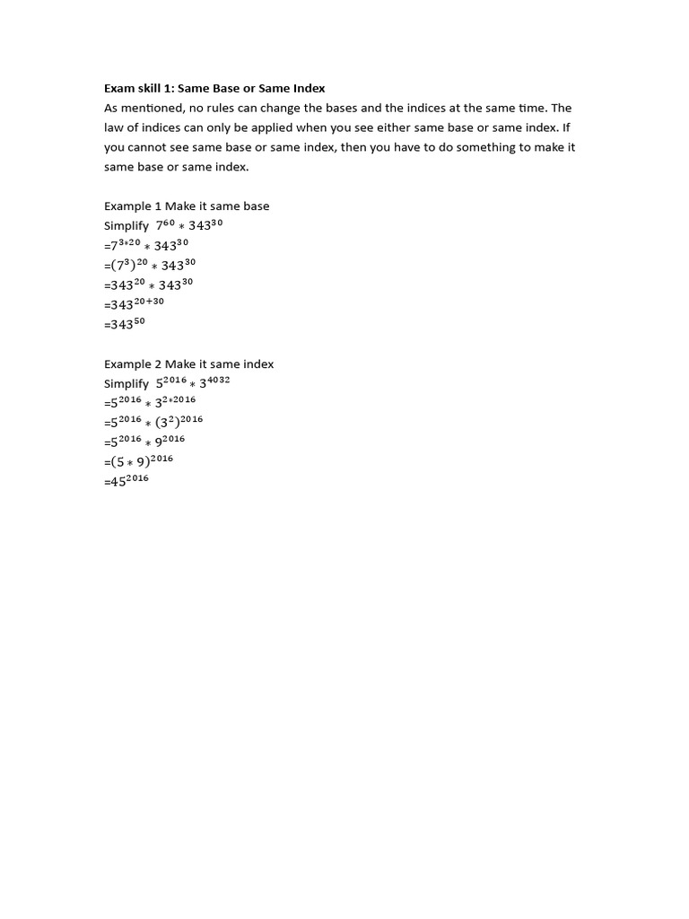 Indices F3 Maths Tutor Notes | PDF