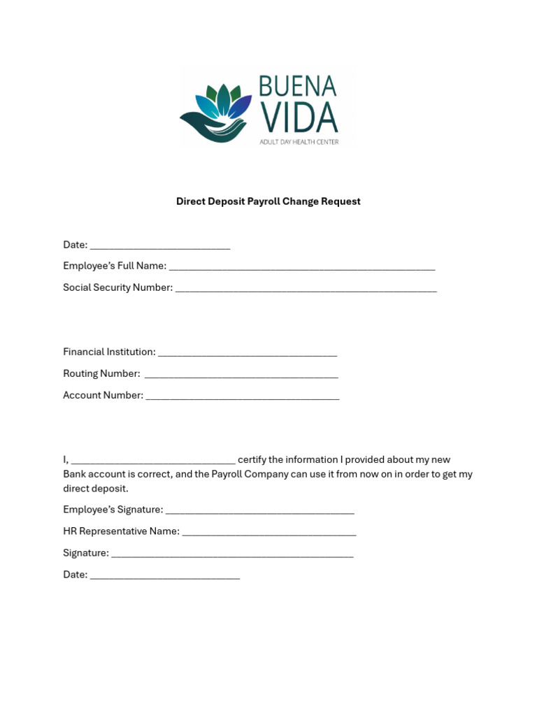Direct Deposit Payroll Change Request | PDF