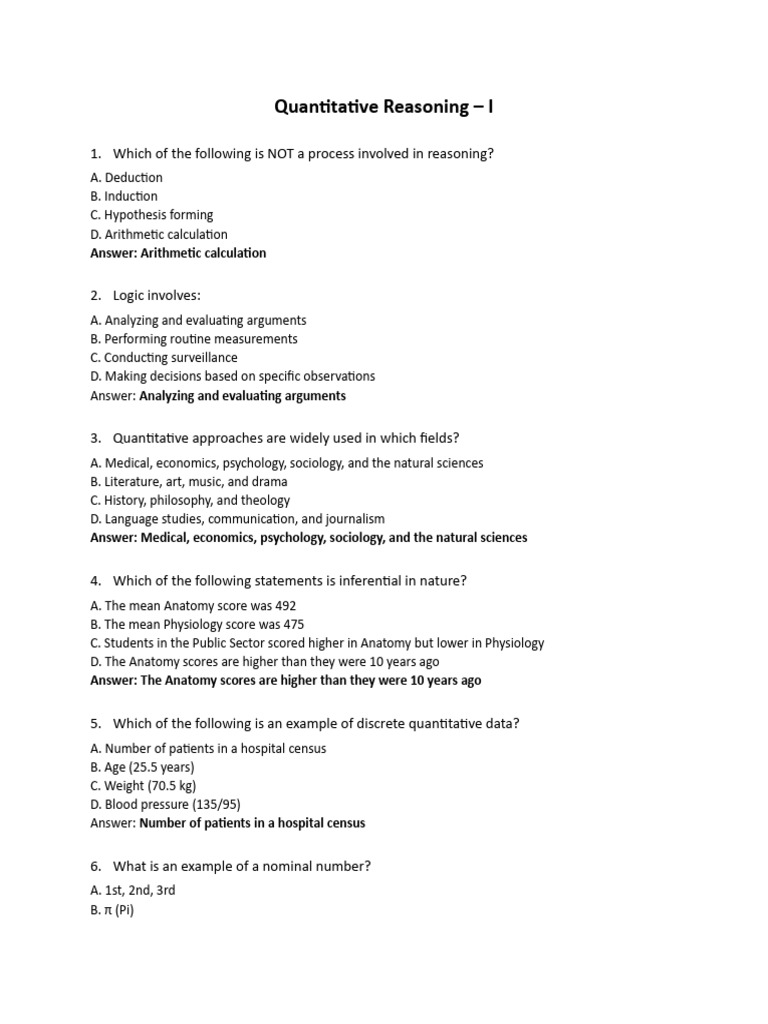 Quantitative Reasoning-I (MCQs Questions) | PDF | Sampling (Statistics ...