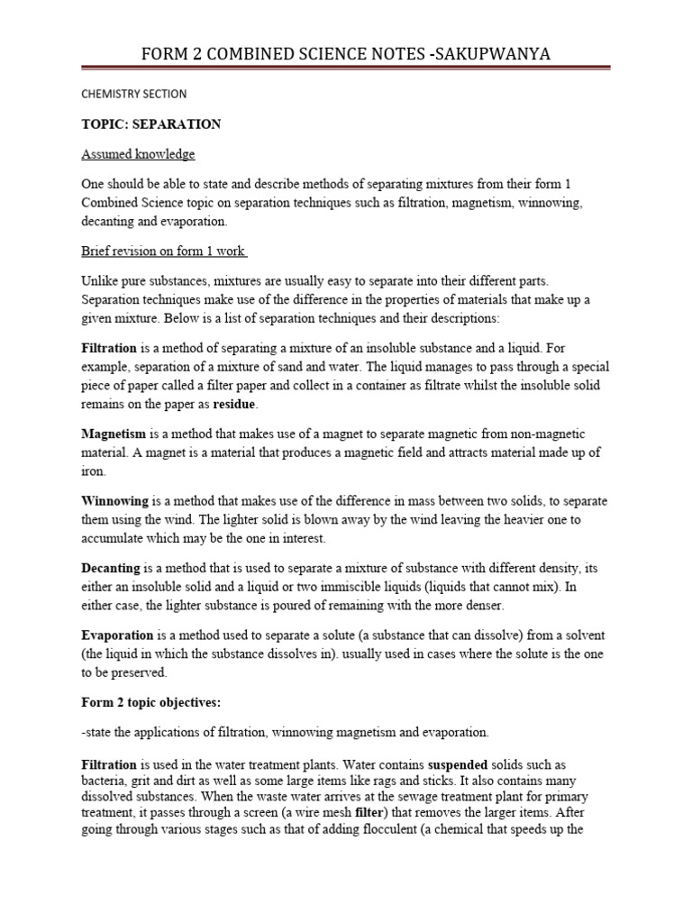 Topic 1 Separation | PDF | Filtration | Mixture