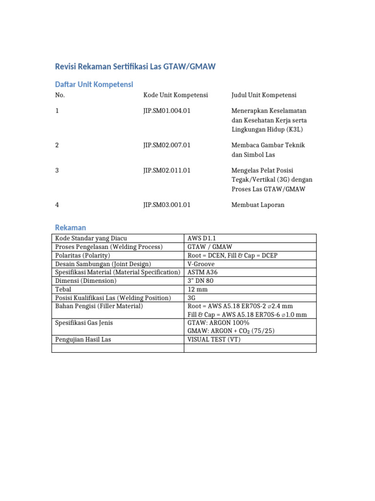 Revisi Sertifikasi Las GTAW GMAW | PDF