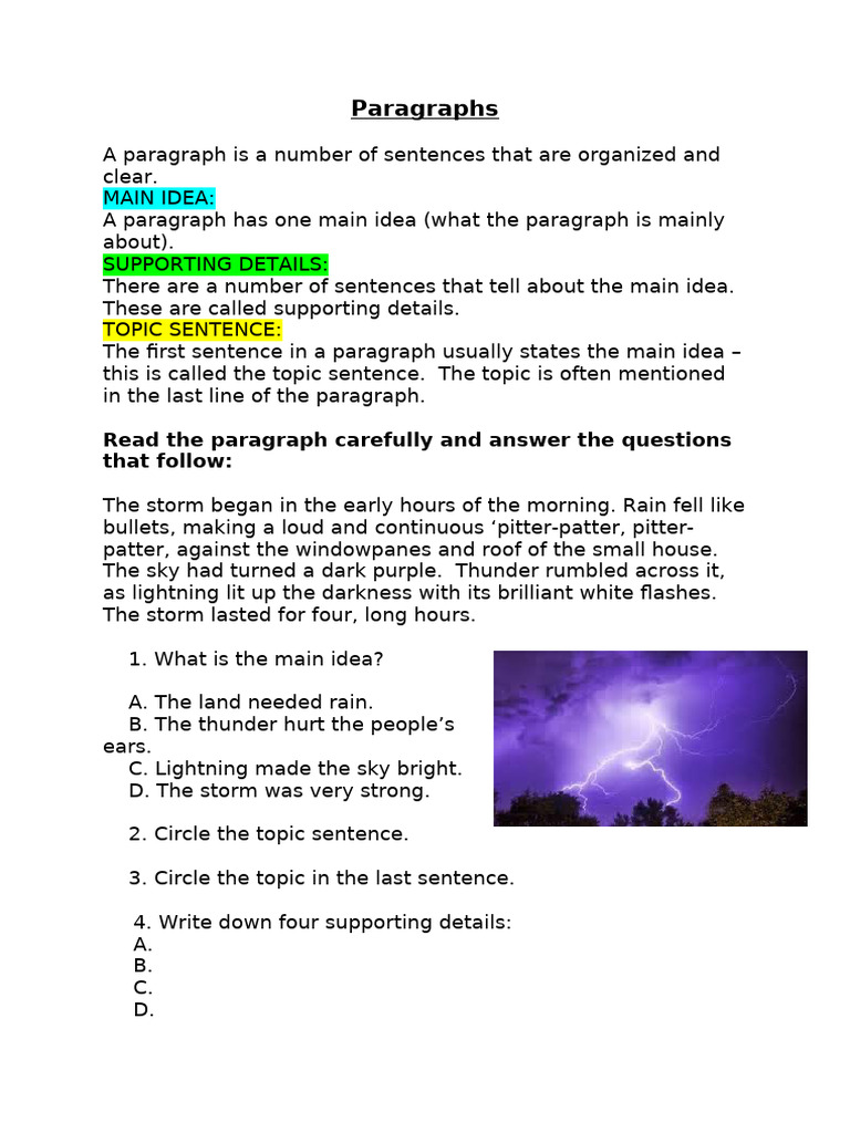 Paragraphs Main and Supporting Details With Exercises | PDF