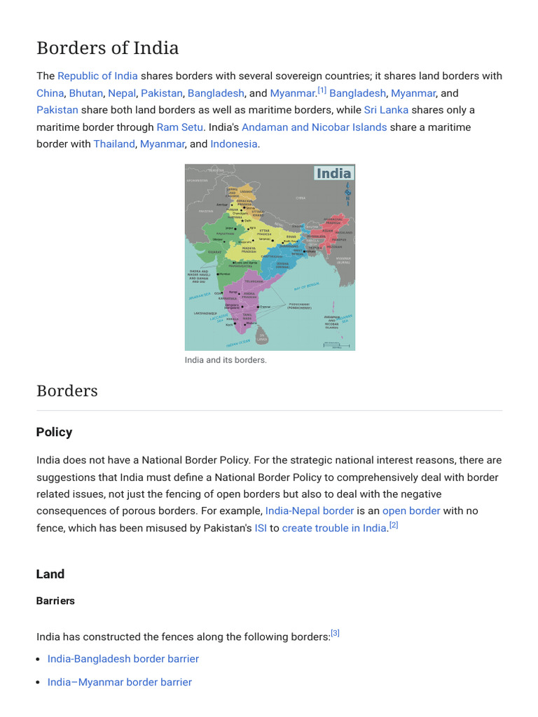Borders of India - Wikipedia | PDF