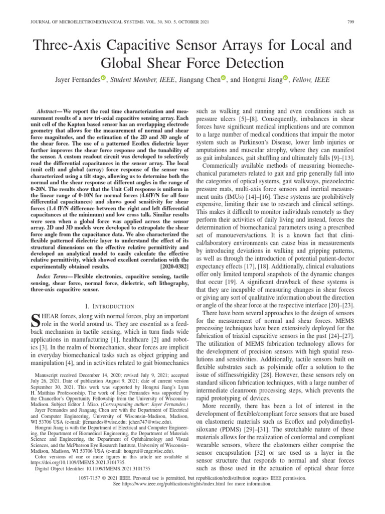 Three-Axis Capacitive Sensor Arrays For Local and Global Shear Force ...