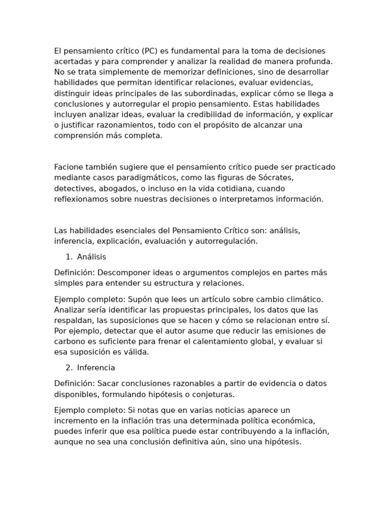 Habilidades Esenciales del Pensamiento Crítico | PDF | Pensamiento ...