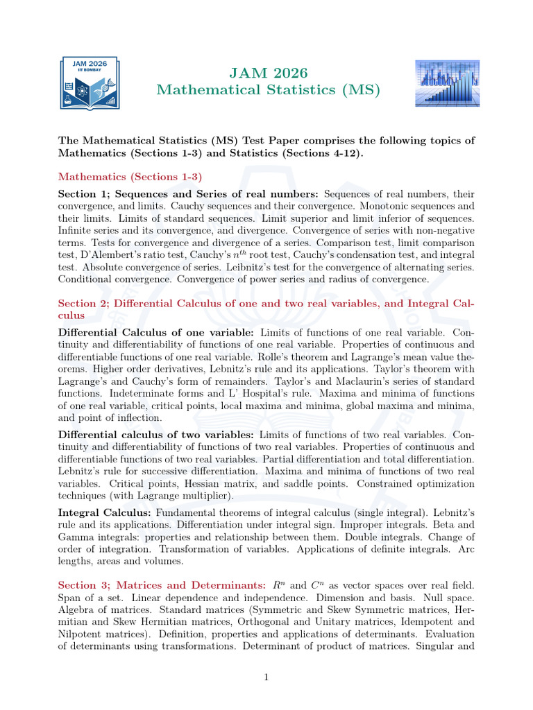 IIT JAM 2026 Mathematical Statistics Syllabus | PDF | Matrix ...
