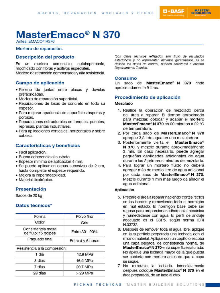 Masteremaco N 370 | PDF | Hormigón | Materiales de construcción