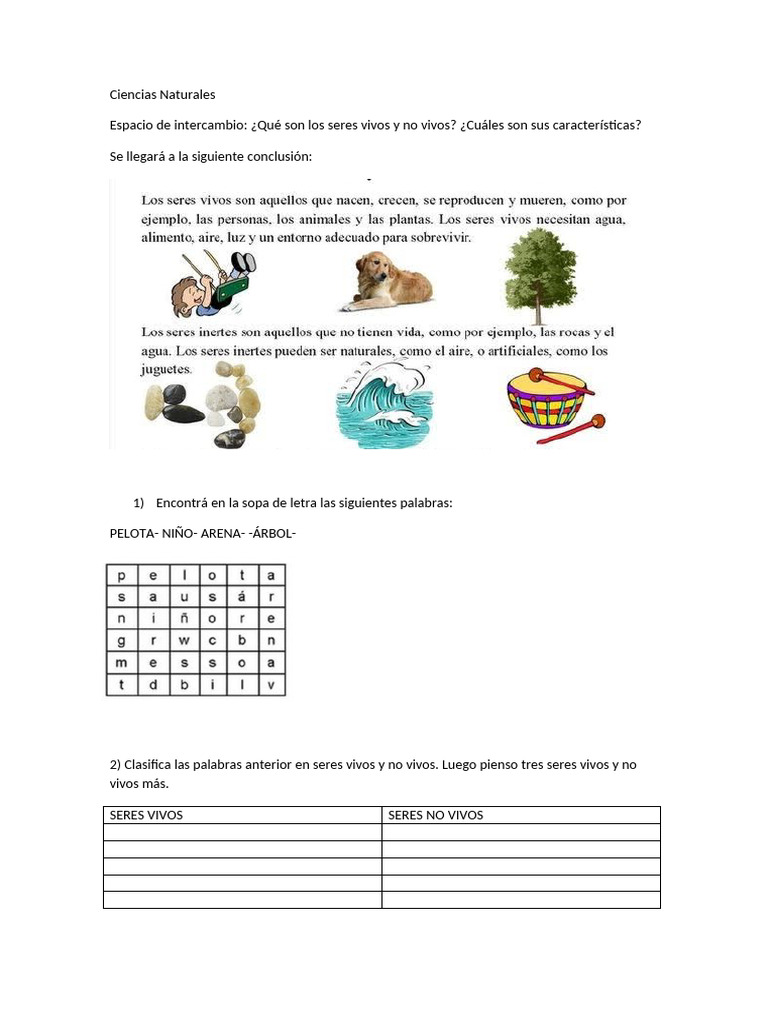 Seres Vivos y No Vivos: Actividades Imprimibles | PDF