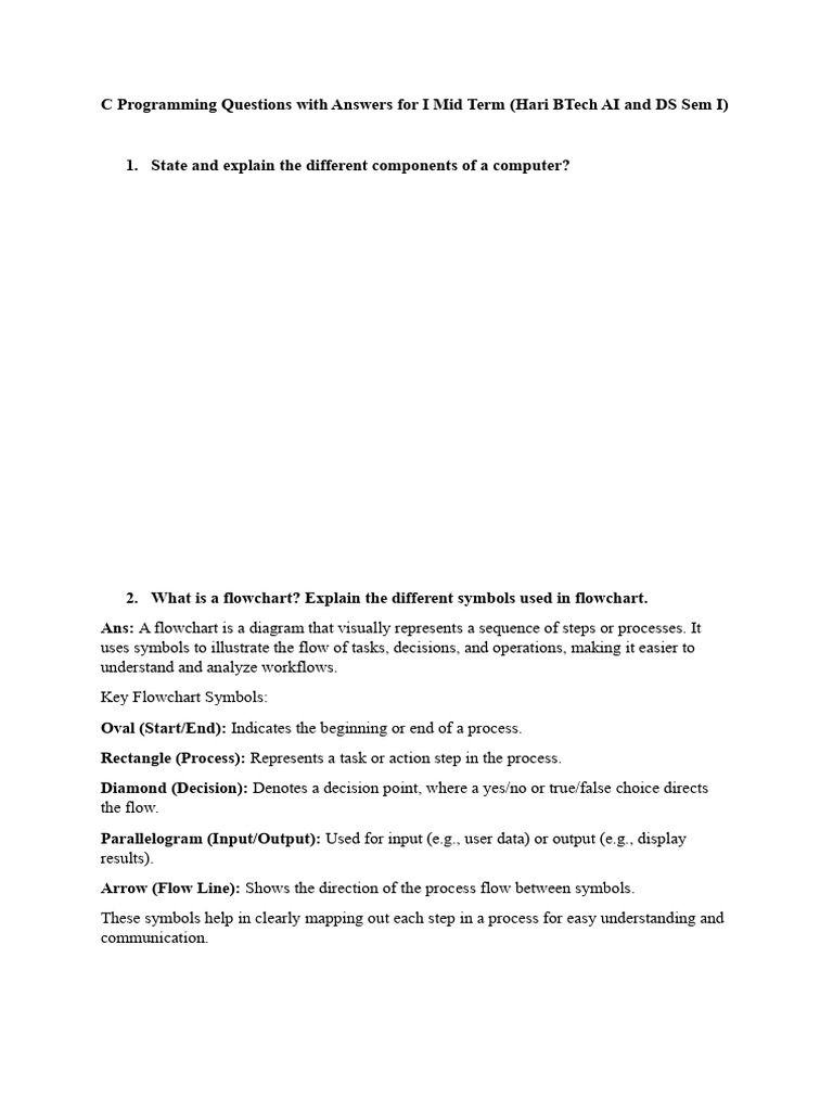 C Mid Term Sem I Answers | PDF | Integer (Computer Science) | Computer Data Storage