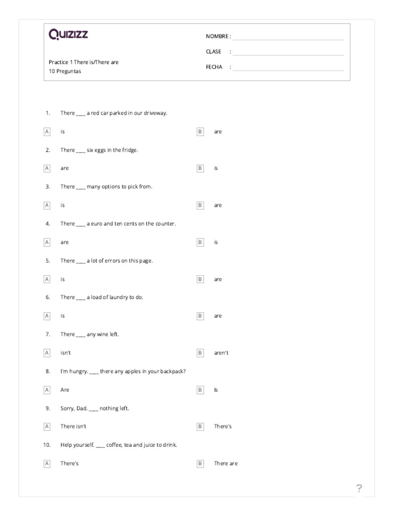 Practice 1 There Is - There Are | PDF