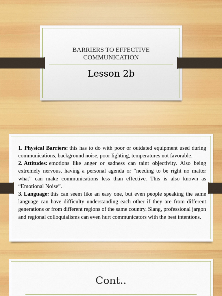 Barriers to Effective Communication Lesson 2b | PDF | Communication ...