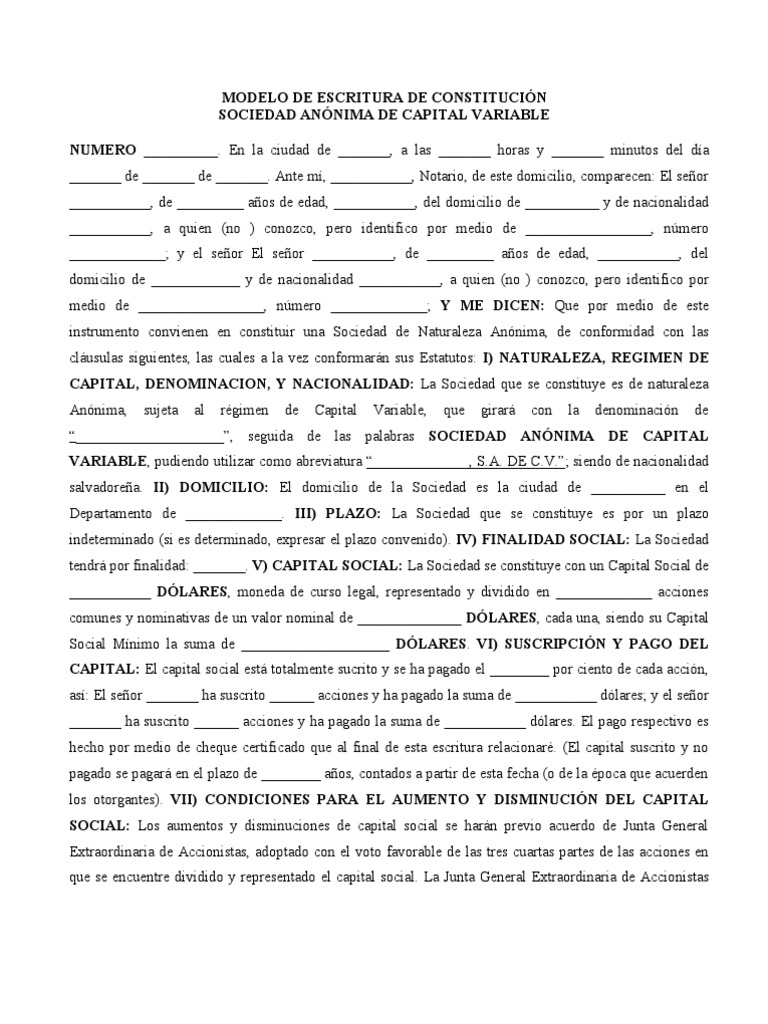 Modelo de Escritura de Constitucion | PDF