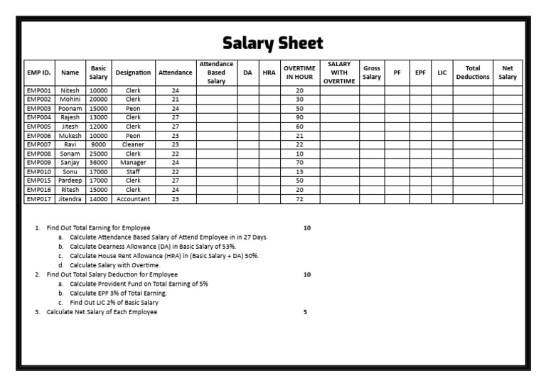 Advance Excel Level-2 (Salary Sheet) | PDF | Employment Compensation ...