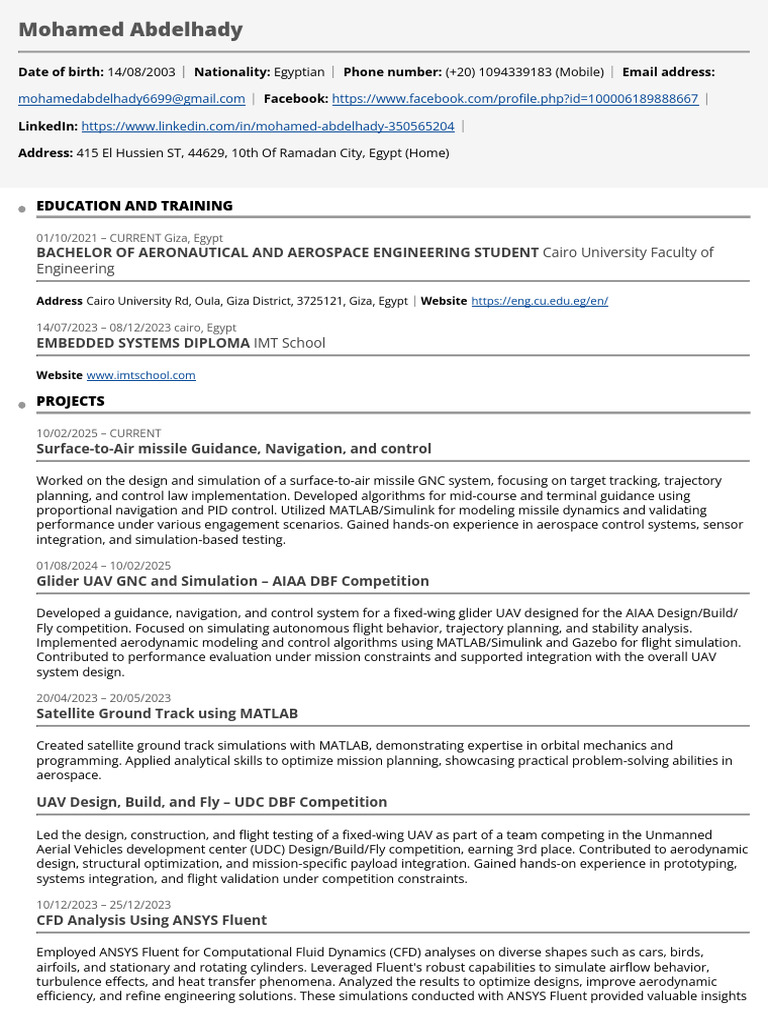 Aerospace Engineering Student Profile | PDF | Computational Fluid ...