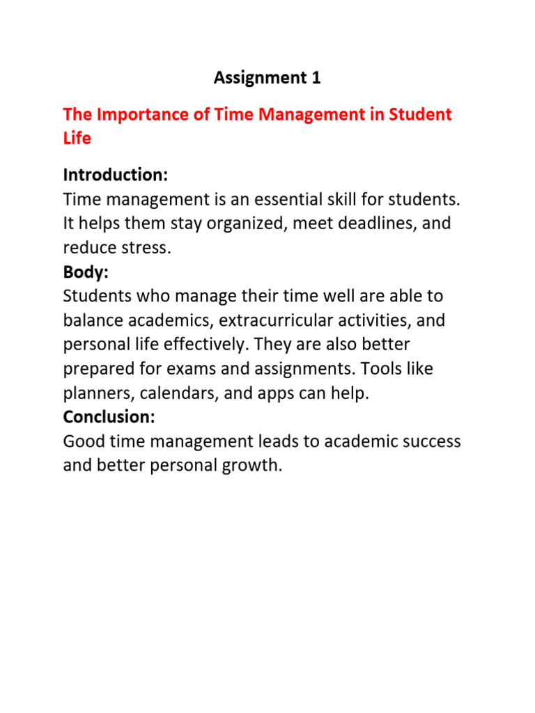 Assignment 1 The Importance of Time Management in Student Life | PDF