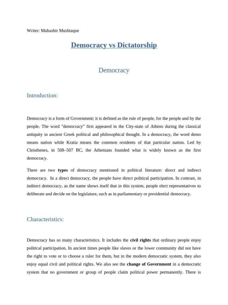 Democracy vs Dictatorship: Key Insights | PDF | Democracy | Political ...