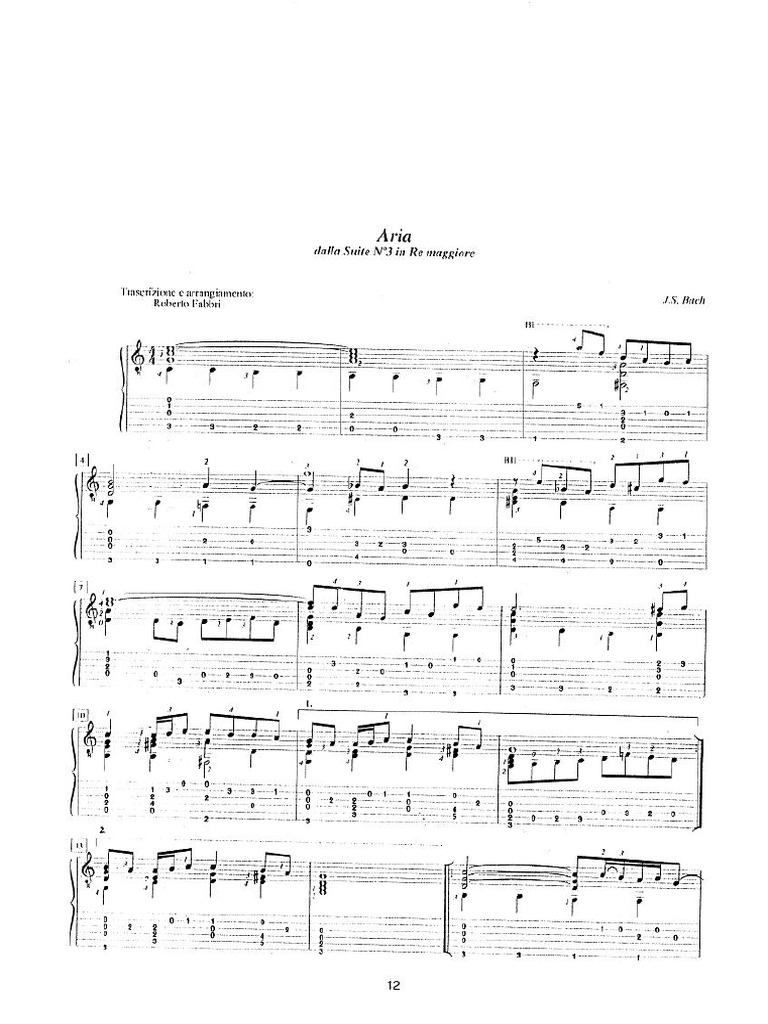 Bach - Aria (Guitar Transcription, TAB) | PDF