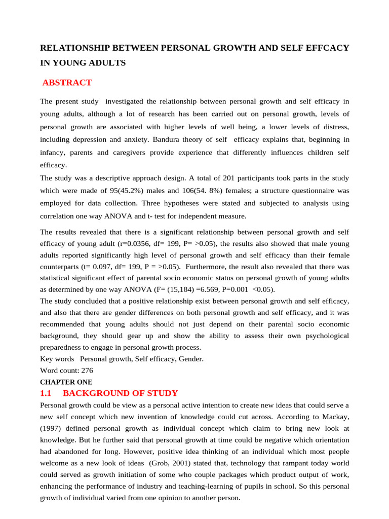 Relationship Between Personal Growth and Self-Efficacy in Young Adults | PDF | Self Efficacy ...
