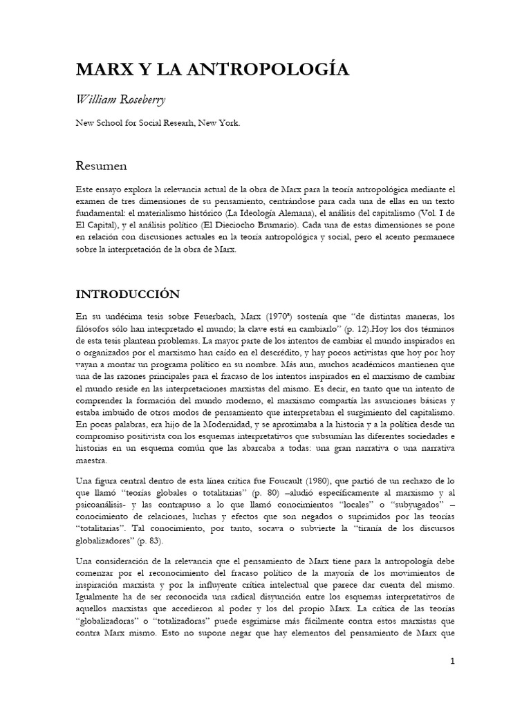 Marx y su impacto en la antropología moderna | PDF | Capital (economía ...