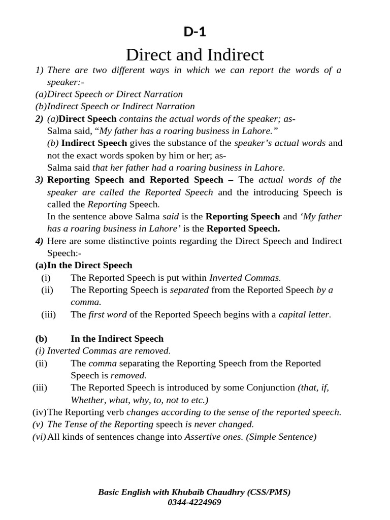 Direct vs Indirect Speech Guide | PDF | Perfect (Grammar) | Grammar