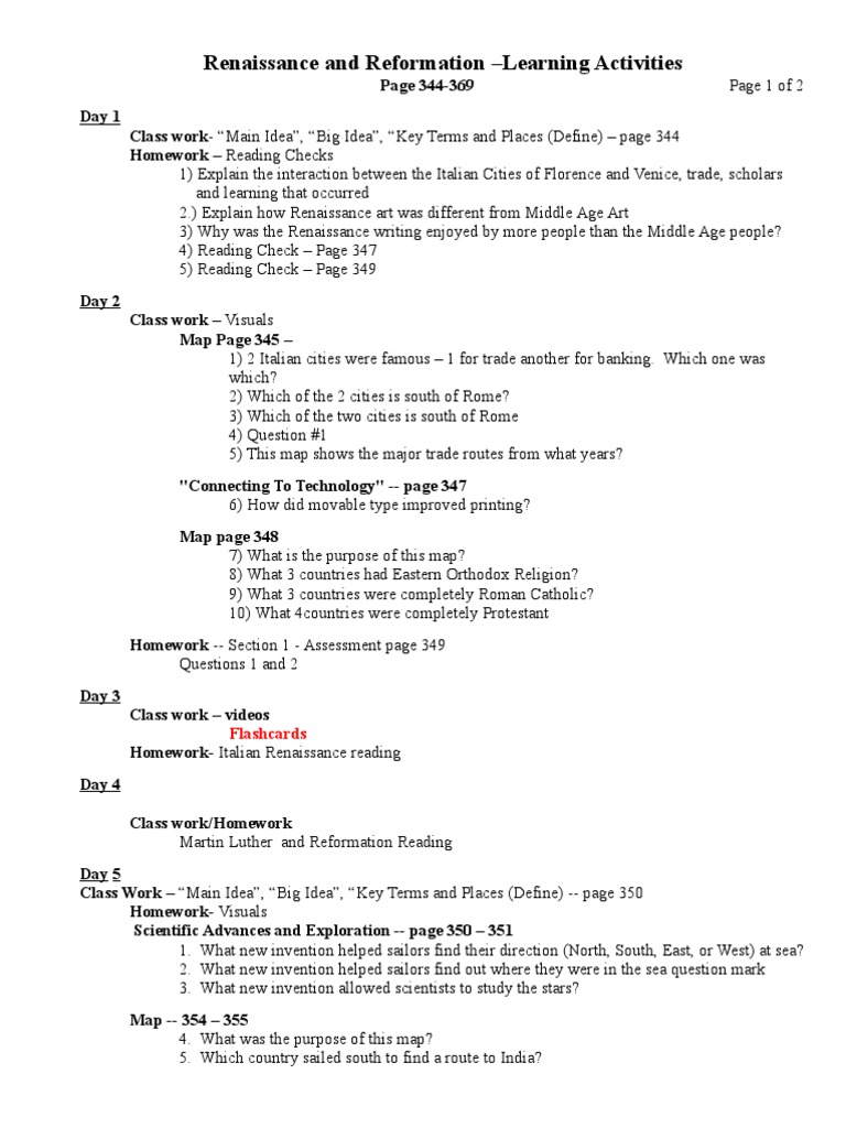 Renaissance and Reformation Lesson Activities | PDF | Renaissance