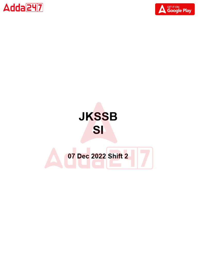 JKSSB SI Exam Paper Analysis 2022 | PDF