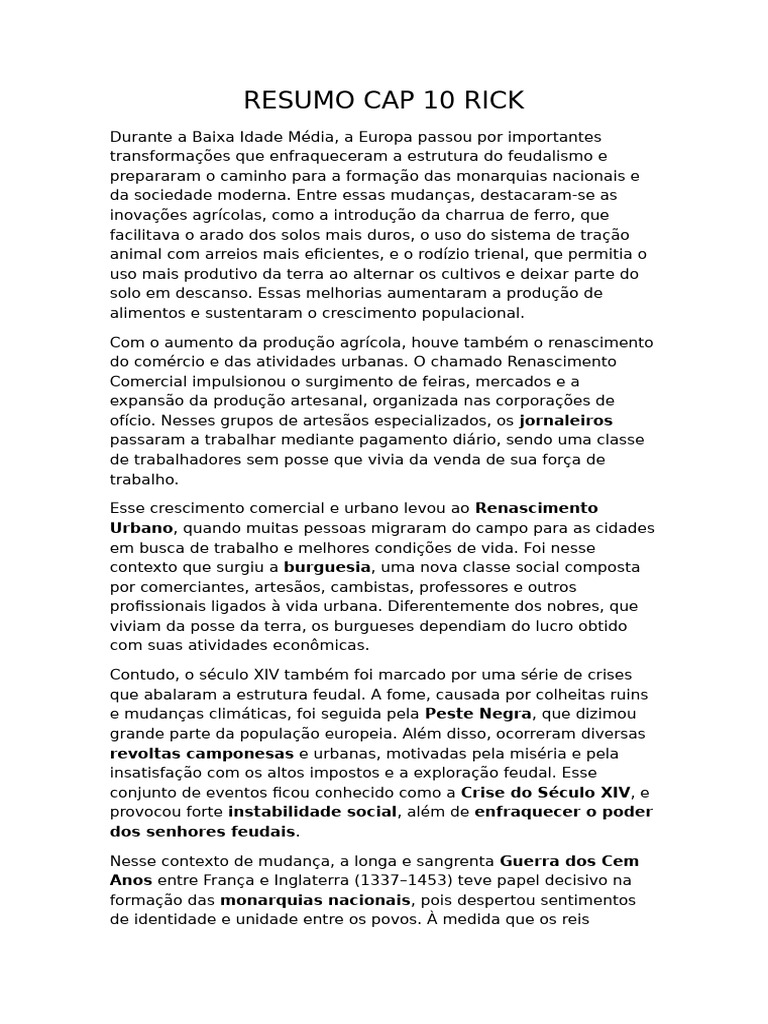 Resumo Cap 10 Rick | PDF | Feudalismo | Idade Moderna