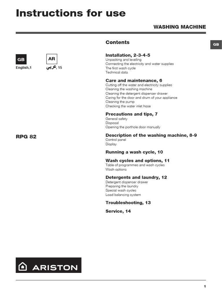 Ariston Washing Machine User Manual | PDF | Ac Power Plugs And Sockets ...