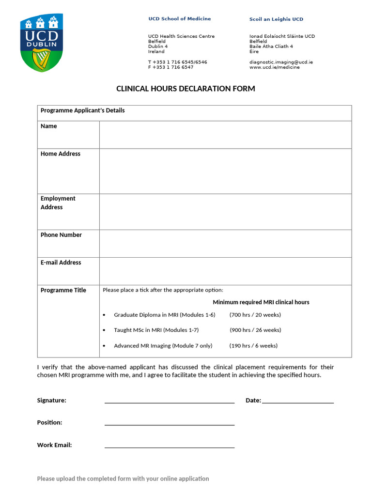 UCD MRI Clinical Hours Declaration Form | PDF