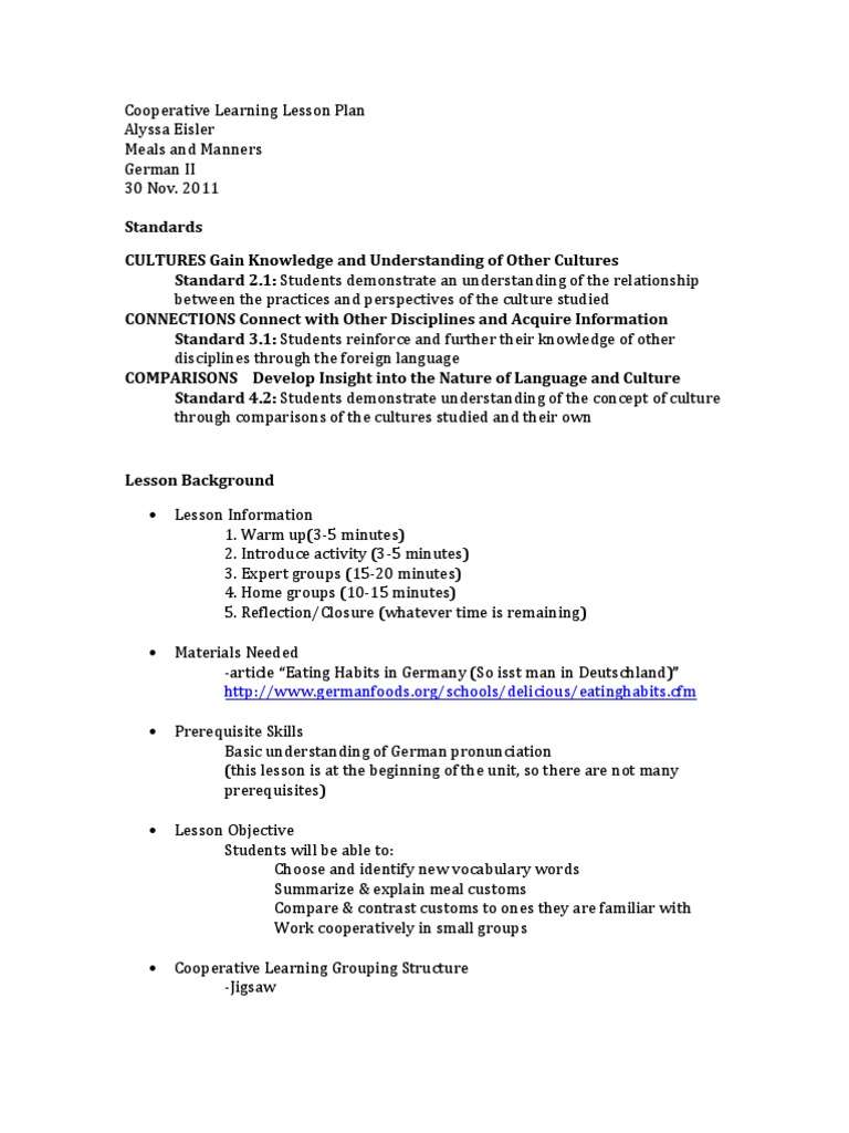 Cooperative Learning Lesson Plan | PDF | Lesson Plan | Learning