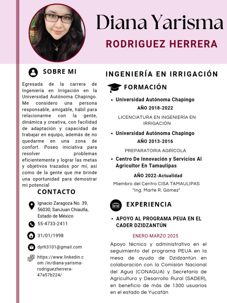 Perfil Profesional de Diana Yarisma | PDF | México | Riego