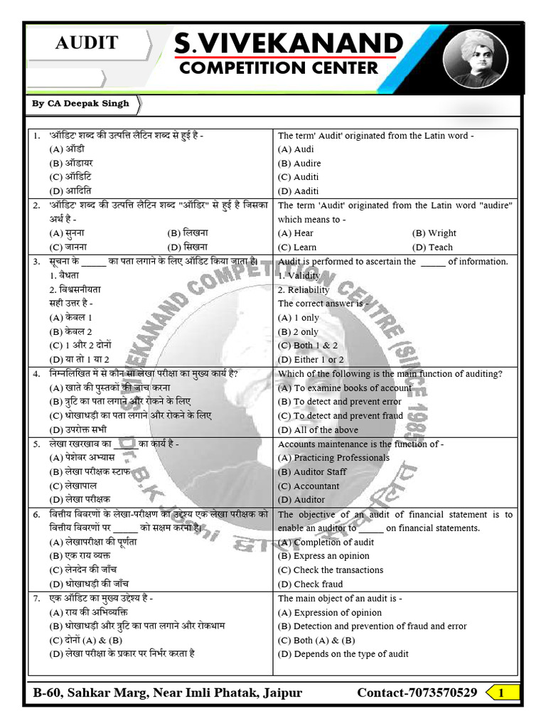Auditing MCQ Sheet | PDF