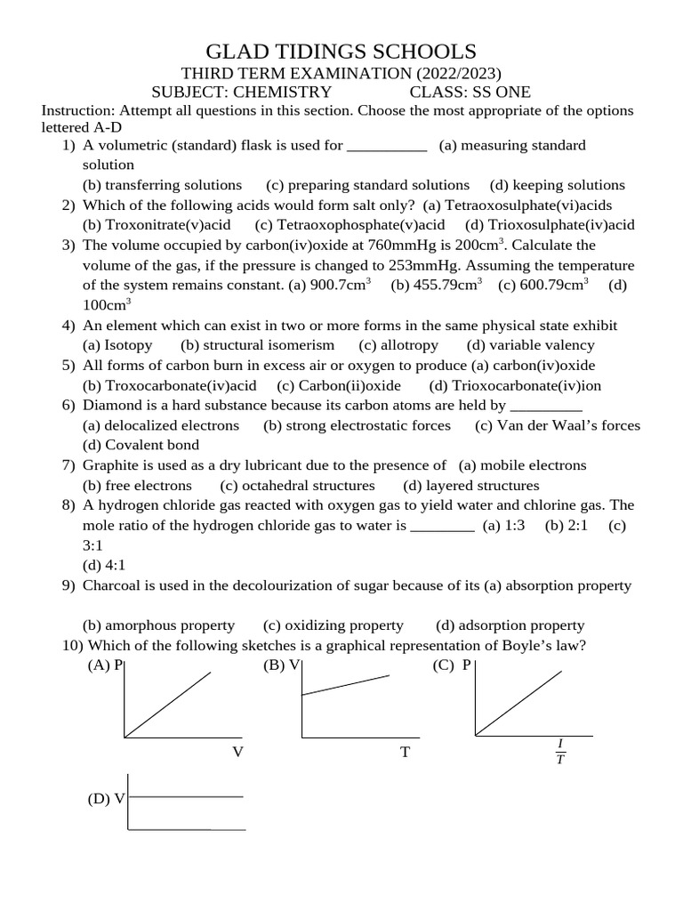 Third Term Exam 2022-23 | PDF | Carbon | Oxide