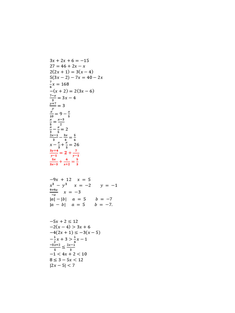 Linear Equations and Inequalities Tutorial | PDF