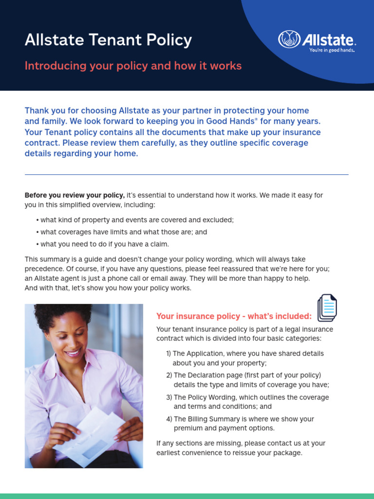 Allstate Tenant Policy - 85x11 - EN - V1 | PDF | Deductible | Insurance
