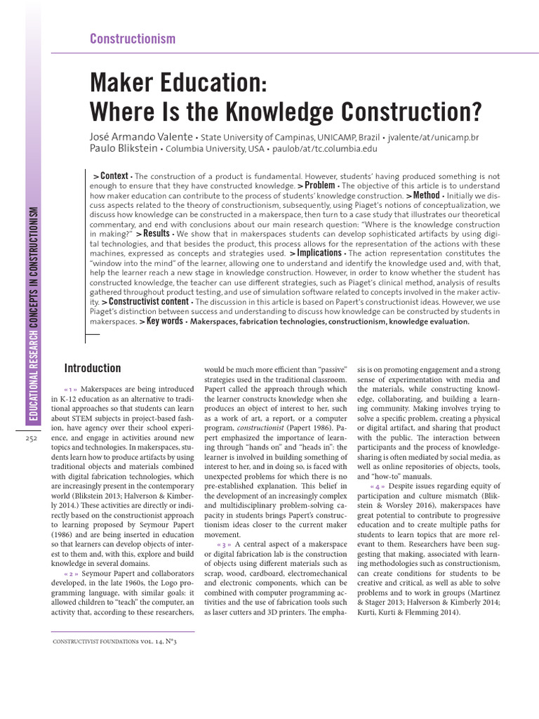 2019 Valente-Blikstein Constructivist-Foundations Maker-Education | PDF | Constructivism ...