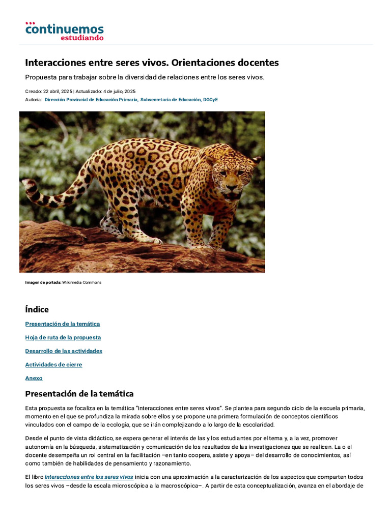 Interacciones Entre Seres Vivos. Orientaciones Docentes - Continuemos ...