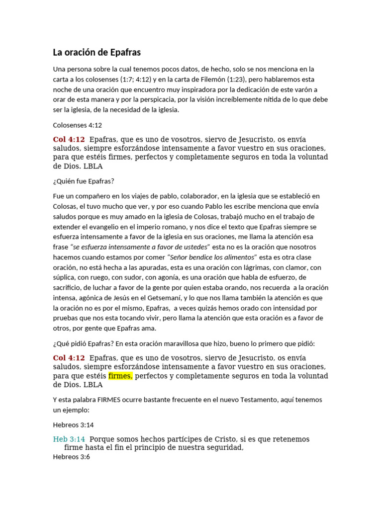 La Oración Intensa de Epafras | PDF | Cristo (título) | Epístola a los ...