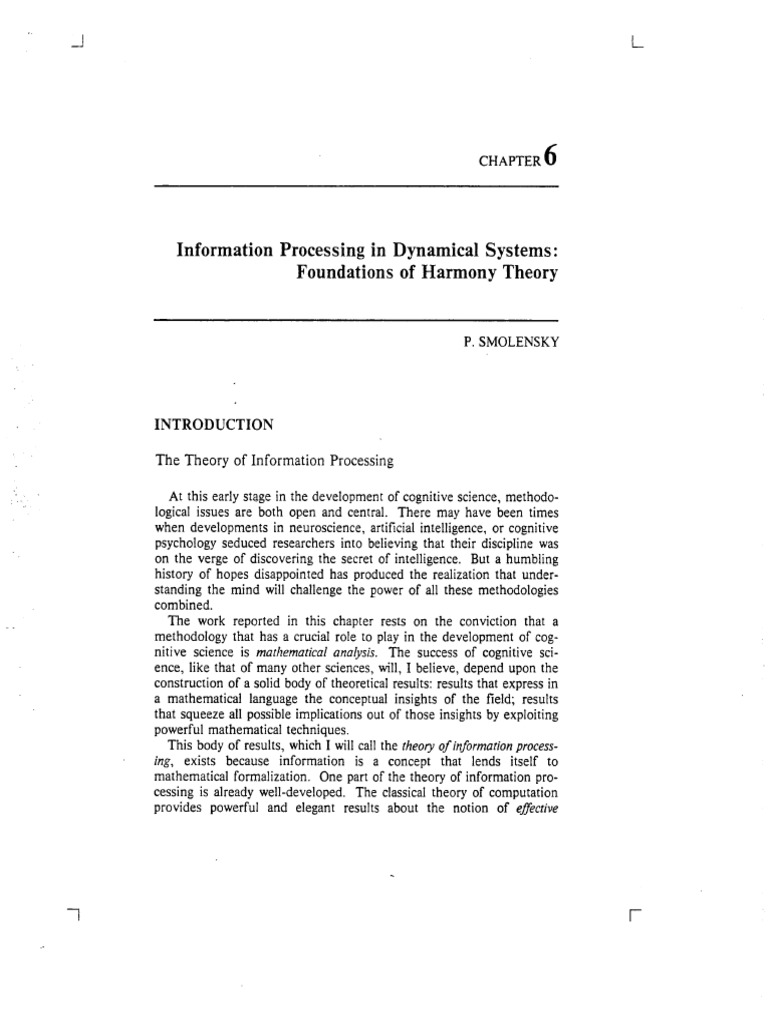 Smolensky - 1987 - Information Processing in Dynamical Systems Foundations of Harmony Theory | PDF