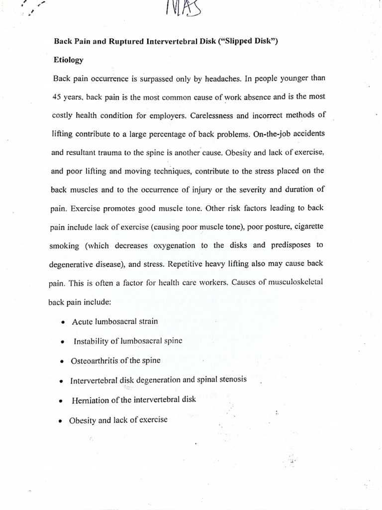 Back Pain Ruptured Intervertebral Disk. | PDF
