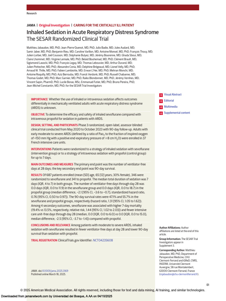 Inhaled Sedation in Acute Respiratory Distress Syn 2 | PDF | Medical ...