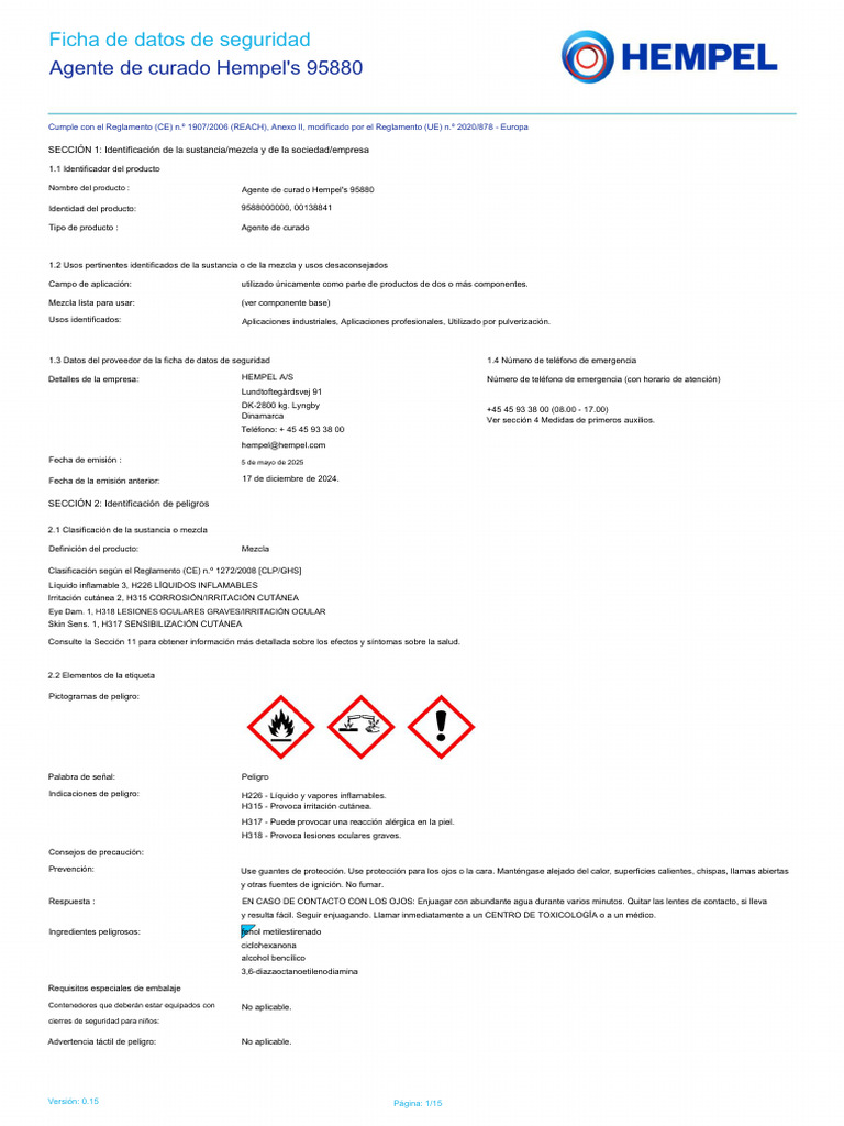 40_Hempel's Curing Agent 95880 (1) | PDF | Agua | Combustión