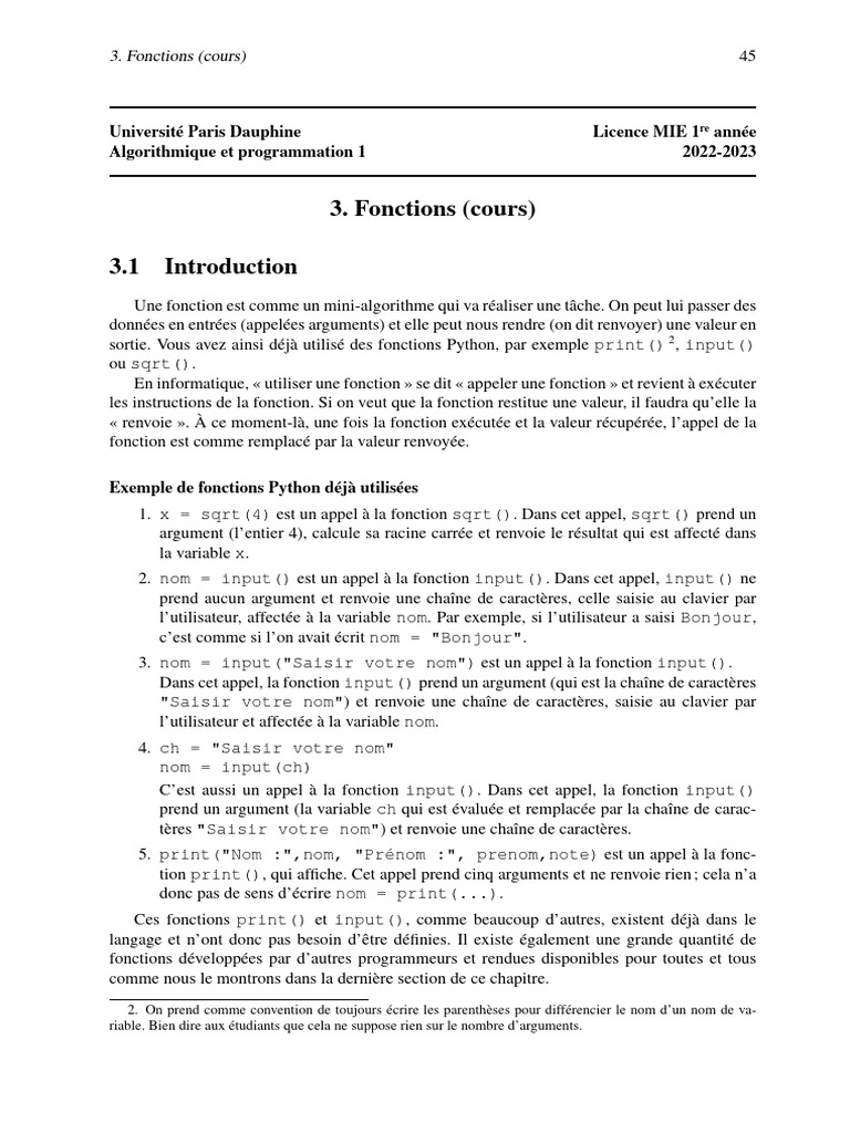 Introduction aux Fonctions en Python | PDF | Python (Langage de ...