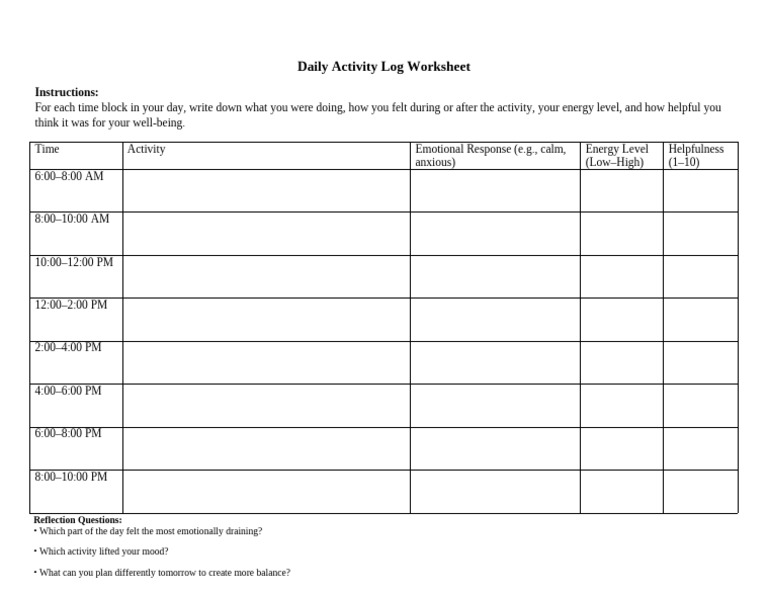 Daily Activity Log for CBT | PDF