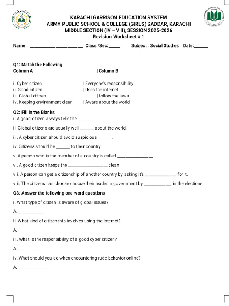Worksheet 01 The Rights and Responsibilities of A Citizen - Phoenix | PDF