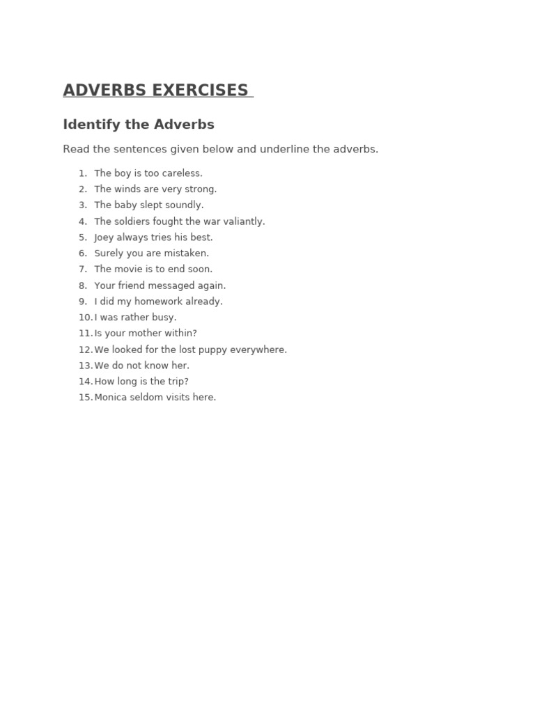 Adverbs Exercises | PDF