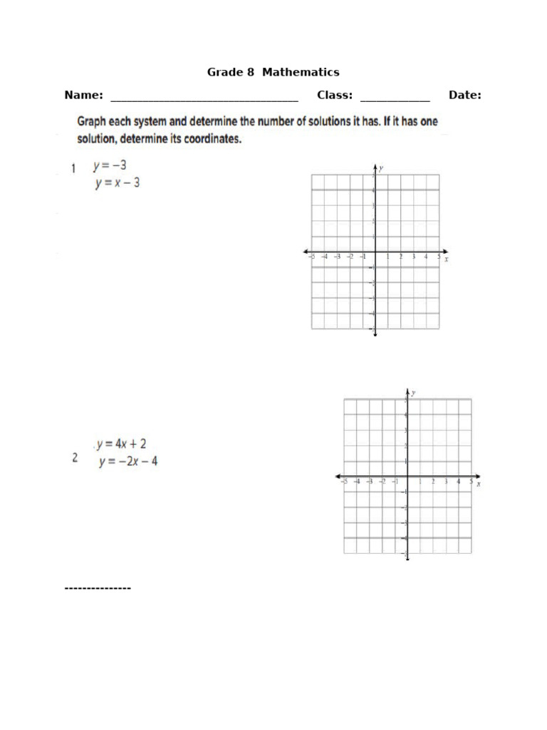 Worksheet G8 Systems of Equations | PDF