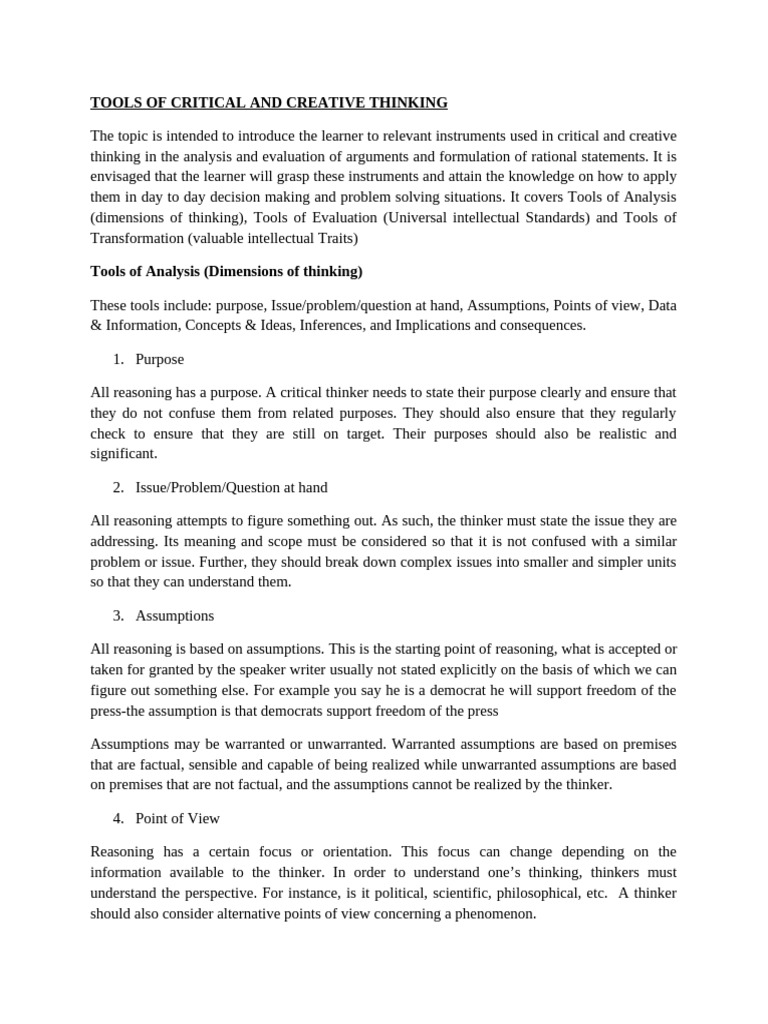 Critical and Creative Thinking Tools | PDF | Critical Thinking | Thought