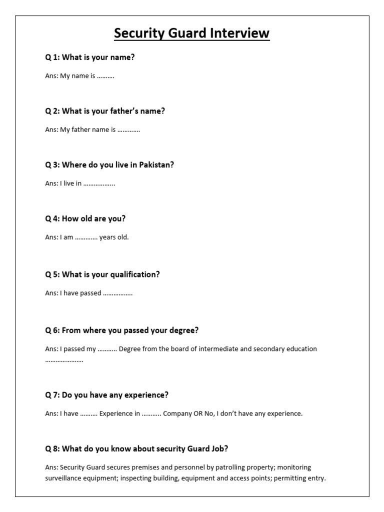 Security Guard Interview Q&A Guide | PDF | Security Guard | National ...